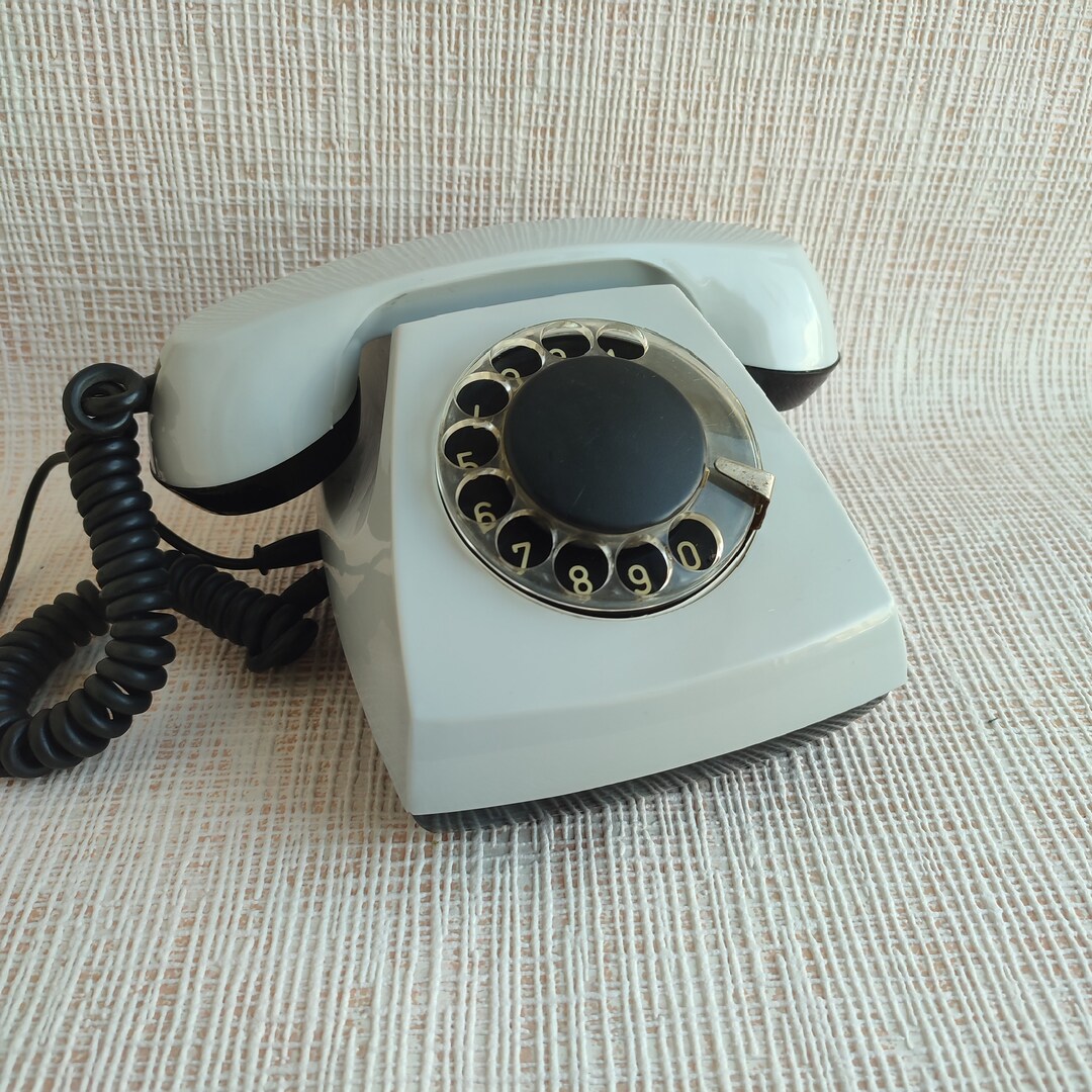Antique Soviet Landline Telephone, Light Gray. Desk Rotary Telephone ...