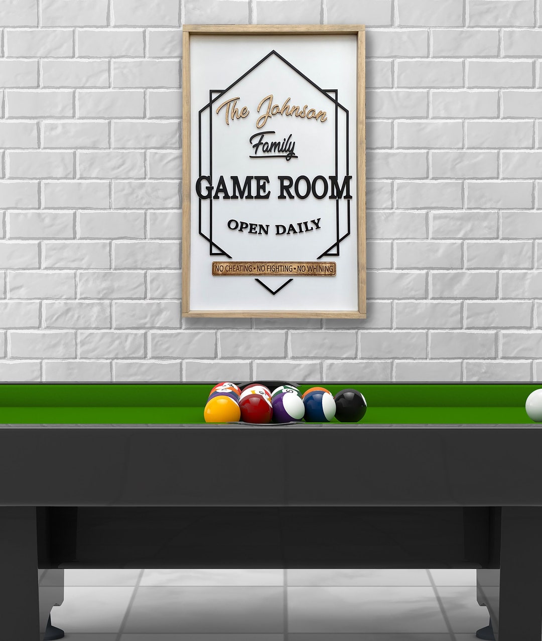 Personalized 3D Family Game Room Sign, Personalize Your Name & Birch ...