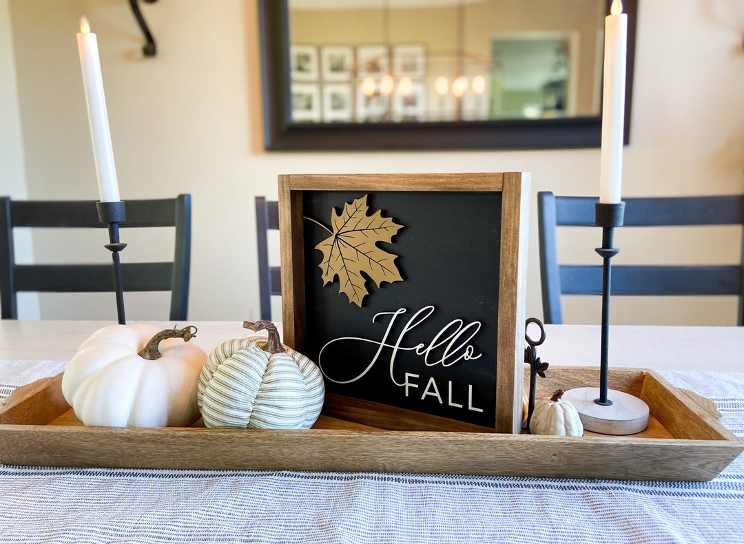 Hello Fall 3D Laser Cut Sign With Autumn Maple Leaf, Chalkboard Finish ...