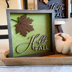 Hello Fall 3D Laser Cut Sign With Autumn Maple Leaf, Chalkboard Finish ...
