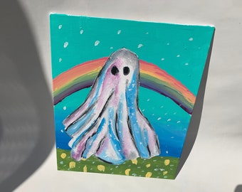 Ghost in a Cat Costume Mini Painting Hand Painted Mini - Etsy