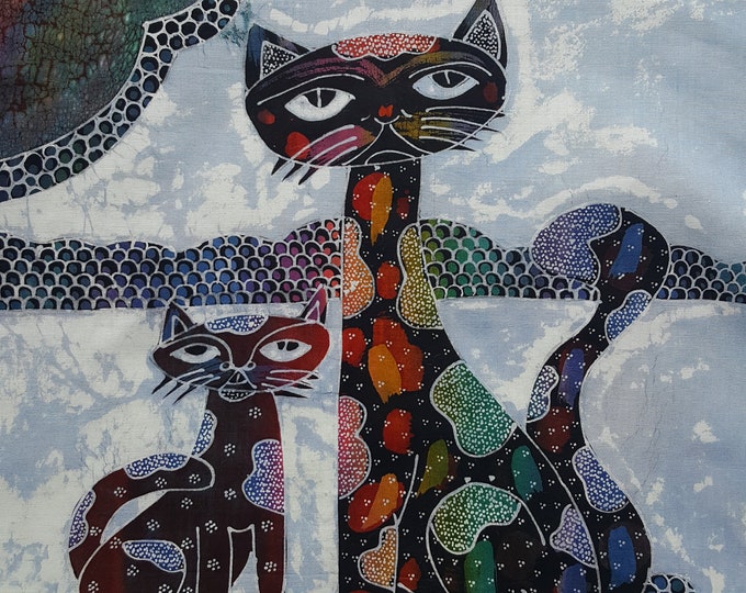 Rare Hand Painted Batik-cats/one of Kind/mother and Daughter - Etsy