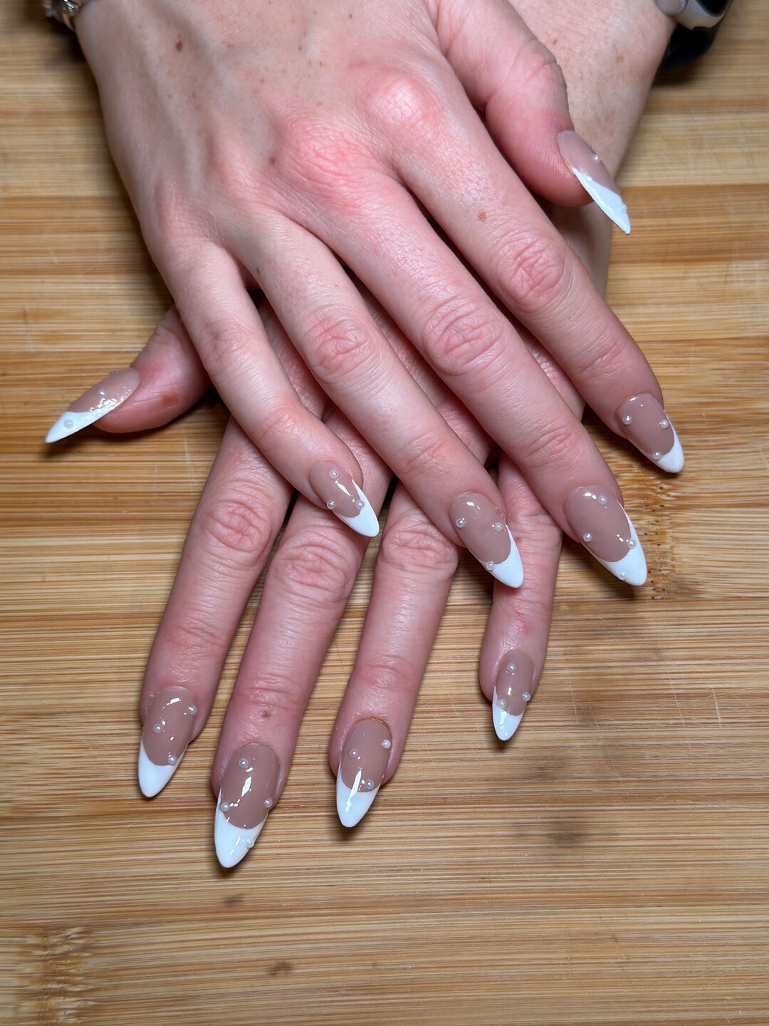 Gel X Press on Nails- French With Pearls - Etsy