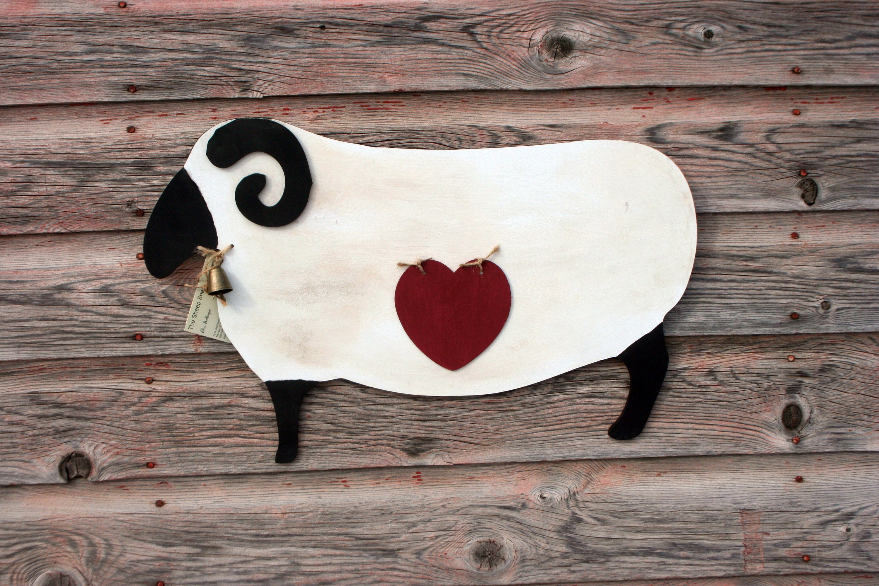 Sheep Decor, Farmhouse Decor Sheep Sign With Heart, Folk Art Primitive ...