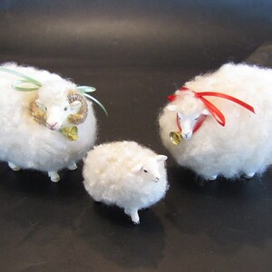 Sheep Decor, Sheep Family of Ram, Ewe & Lamb Figurines With Needle ...