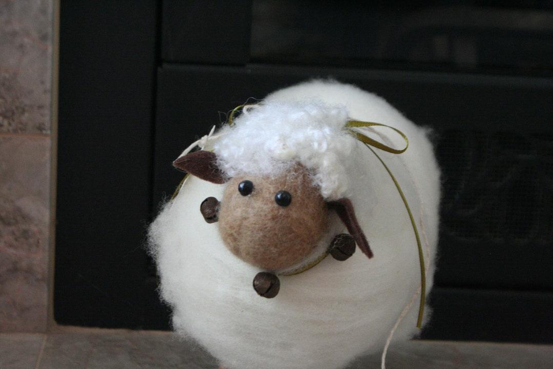 Sheep Handmade All Natural White Merino Wool Roving Sheep With Wooden ...