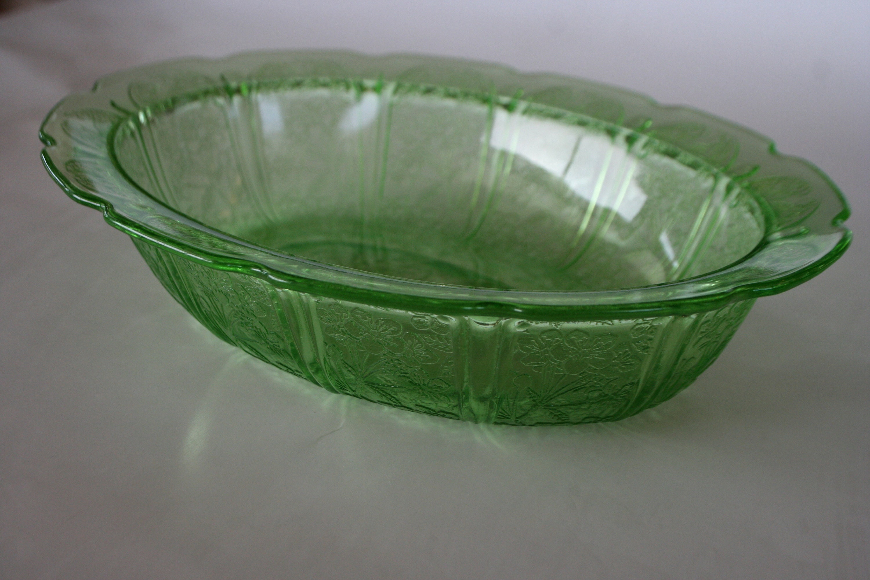 Vintage Green Depression Glass Bowl Art Nouveau Style - Etsy