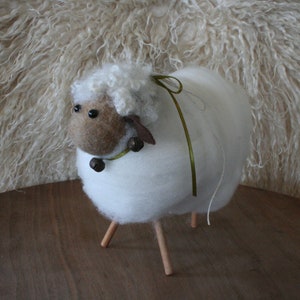 Sheep Handmade All Natural White Merino Wool Roving Sheep With Wooden ...