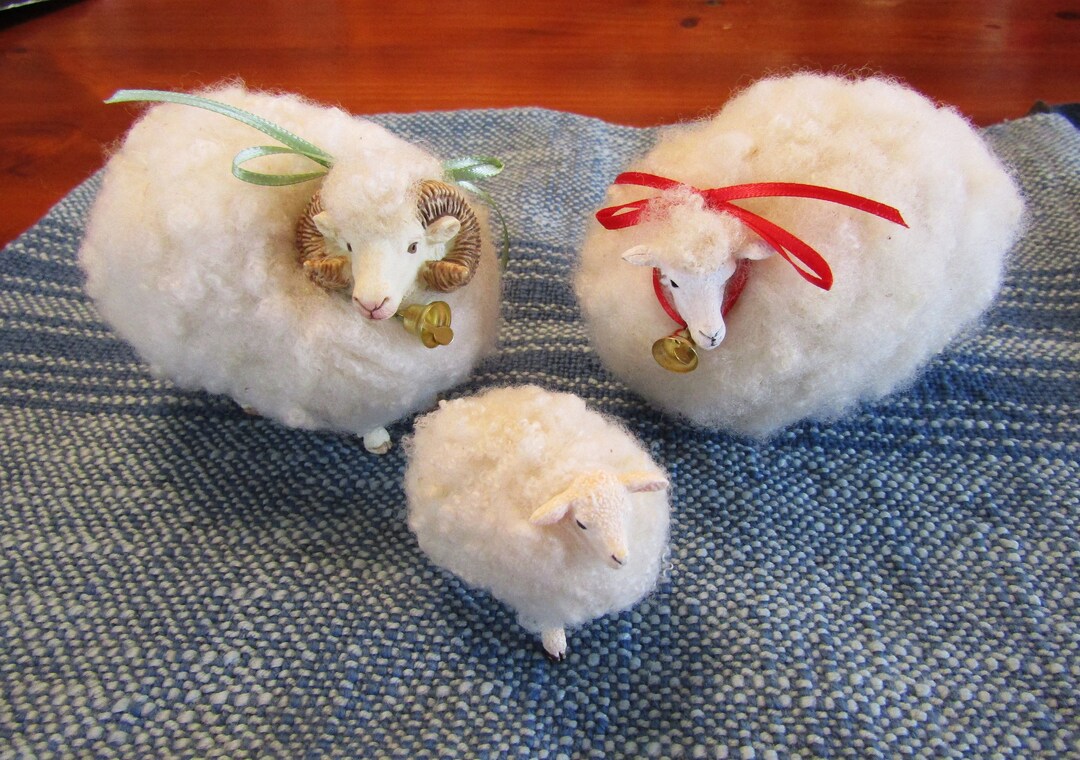 Sheep Decor, Sheep Family of Ram, Ewe & Lamb Figurines With Needle ...