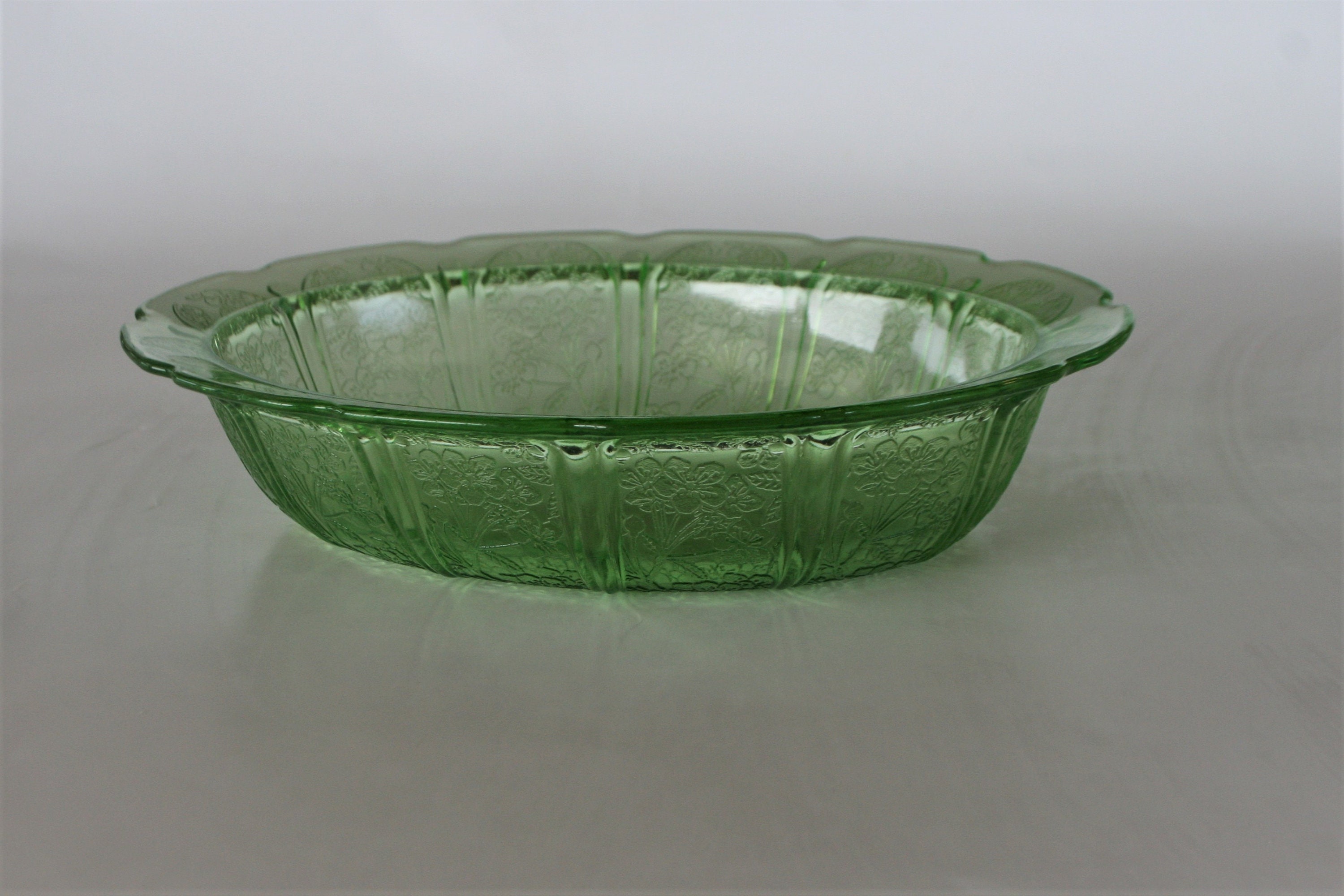 Vintage Green Depression Glass Bowl Art Nouveau Style - Etsy