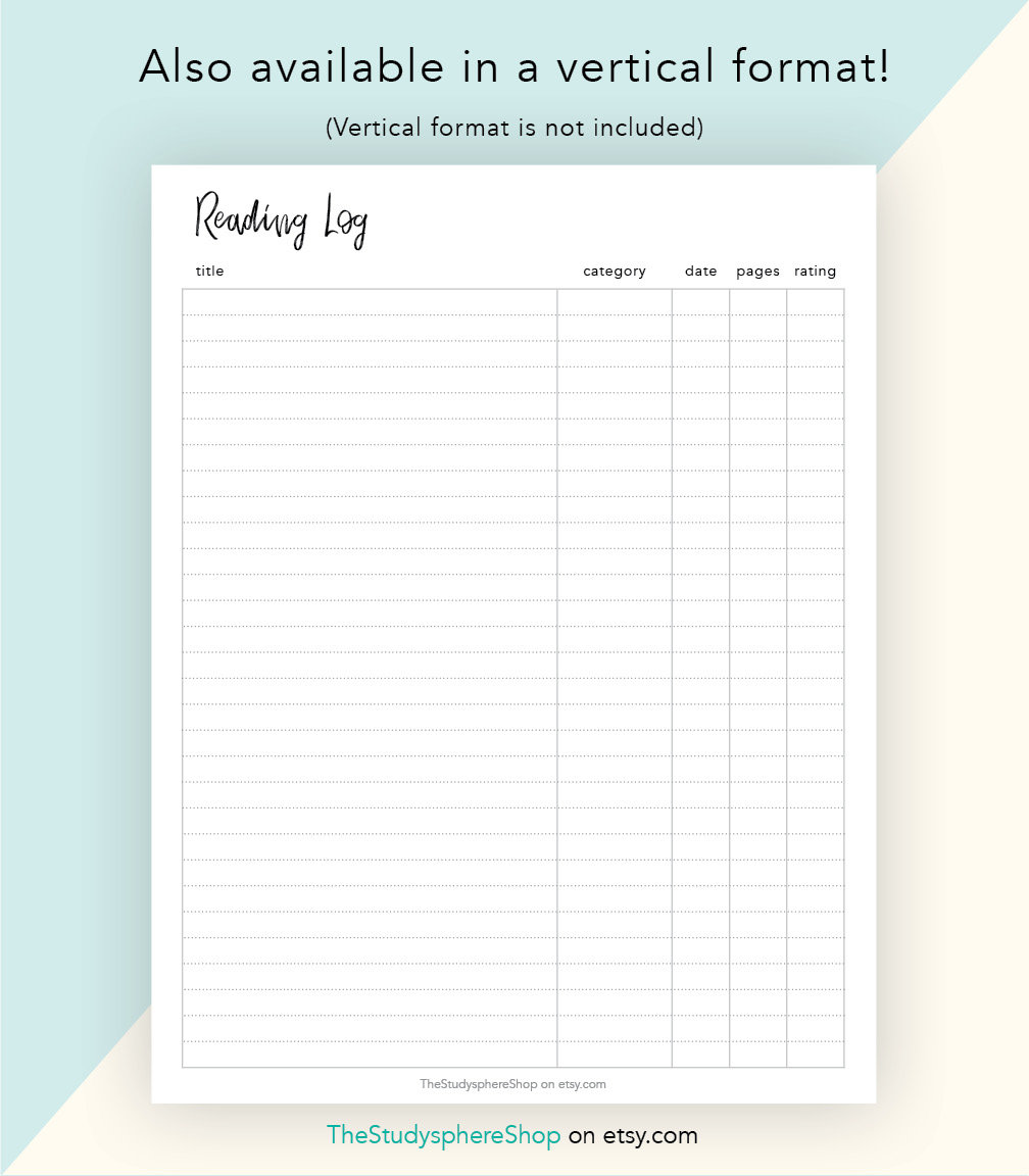 Reading Log Horizontal, Reading Tracker, Book Log, Reading List, Book ...