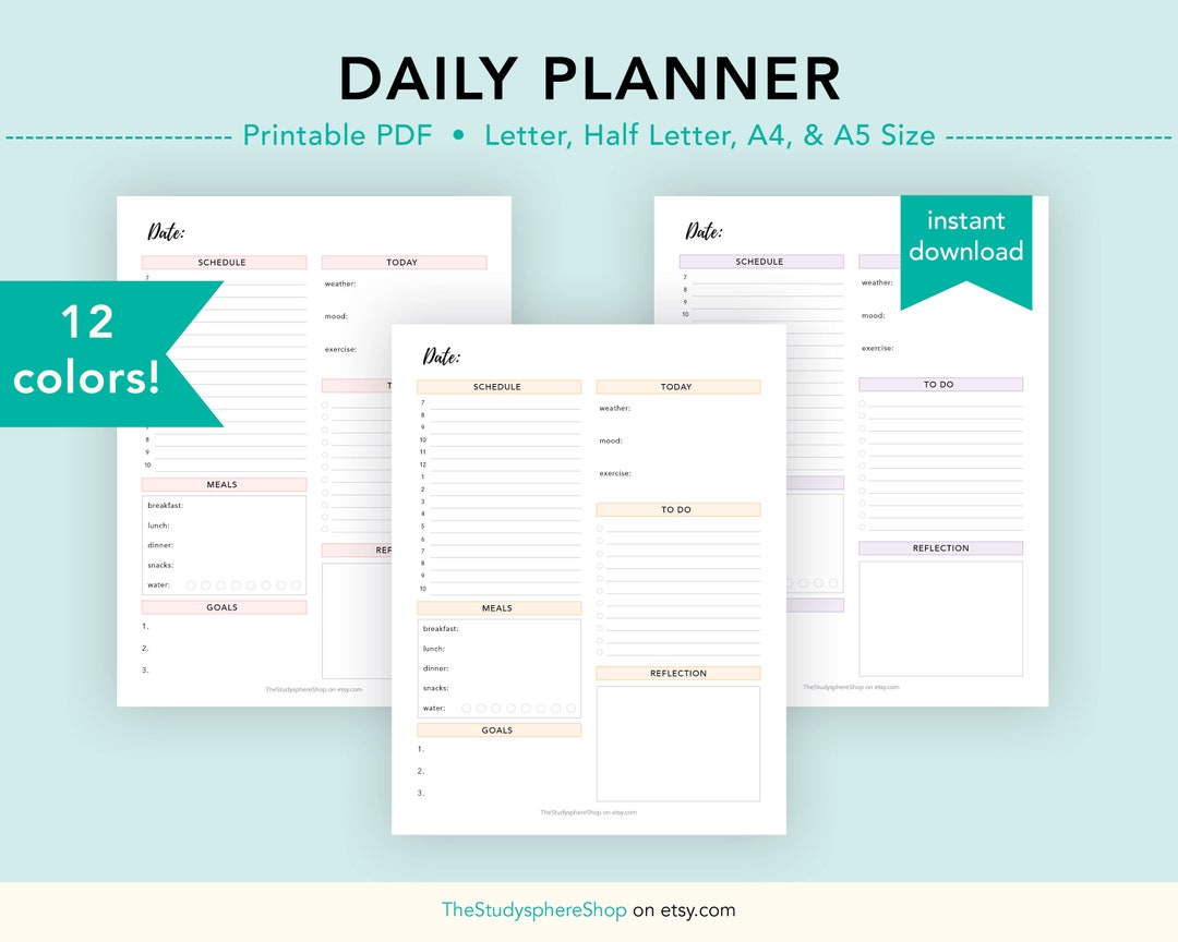Daily Planner, to Do List, Daily Schedule, Goal Planner, Hourly ...