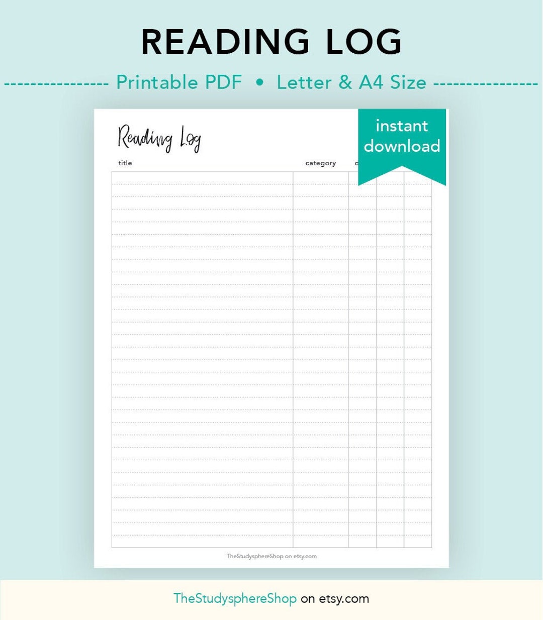 Reading Log Vertical, Reading Tracker, Book Log, Reading List, Book ...