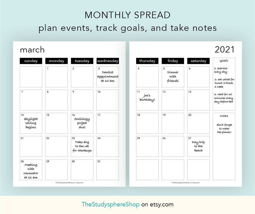 Planner Academic 2020-2021 Printable Student Planner - Etsy