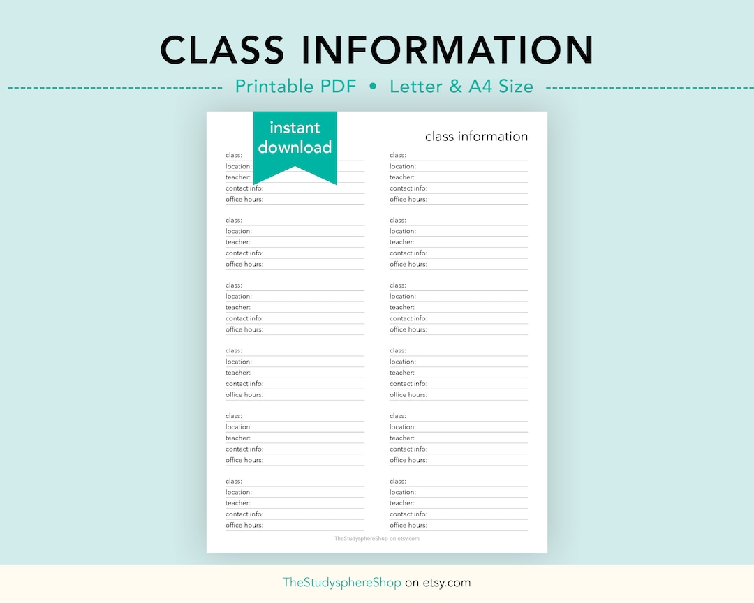 Class Information, School Planner, Class Overview, Semester Courses ...