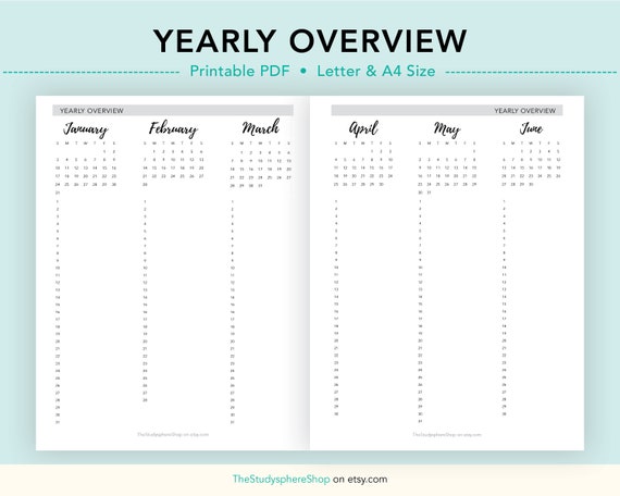 Yearly Overview 2021 Future Log Year at a Glance Important - Etsy
