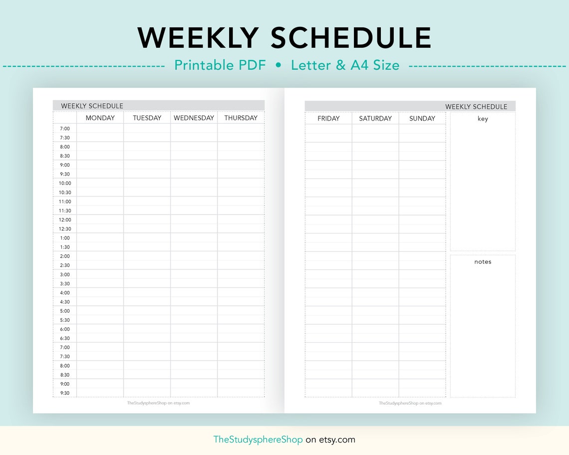 Schedule Weekly, Weekly Spread Printable, Weekly Planner, Week at a ...