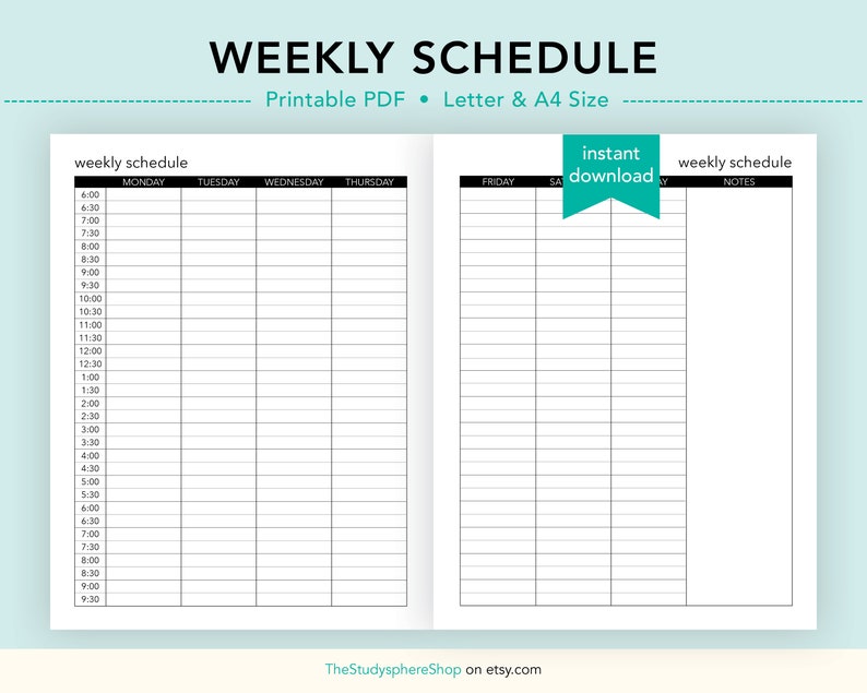 Weekly Schedule, Time Blocking Template, Hourly Planner, Weekly Hourly ...