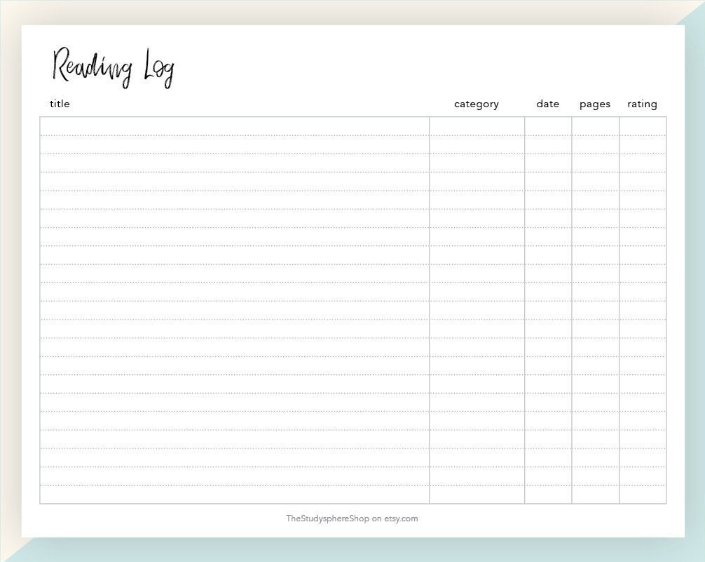 Reading Log Horizontal, Reading Tracker, Book Log, Reading List, Book ...
