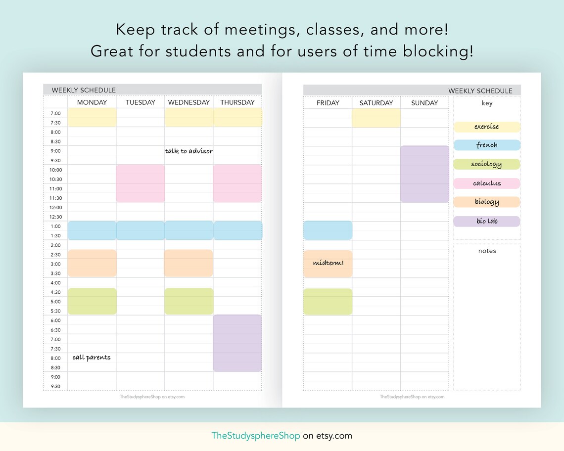 Schedule Weekly, Weekly Spread Printable, Weekly Planner, Week at a ...