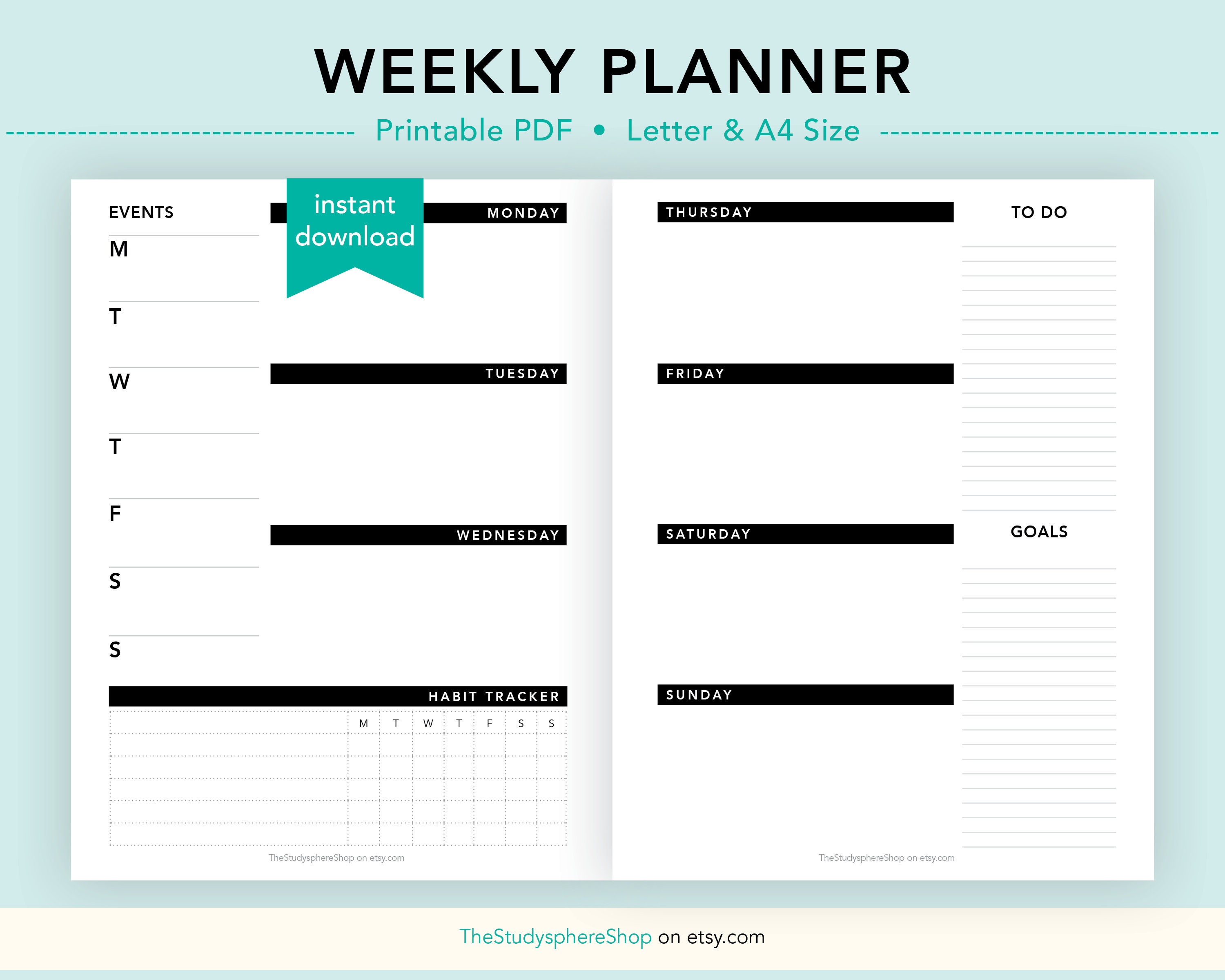 Minimalist Weekly Planner, Undated Weekly Spread, Week at a Glance ...