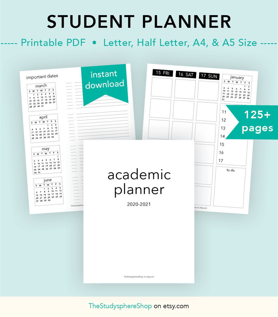 Planner Academic 2020-2021, Printable Student Planner, Assignment ...