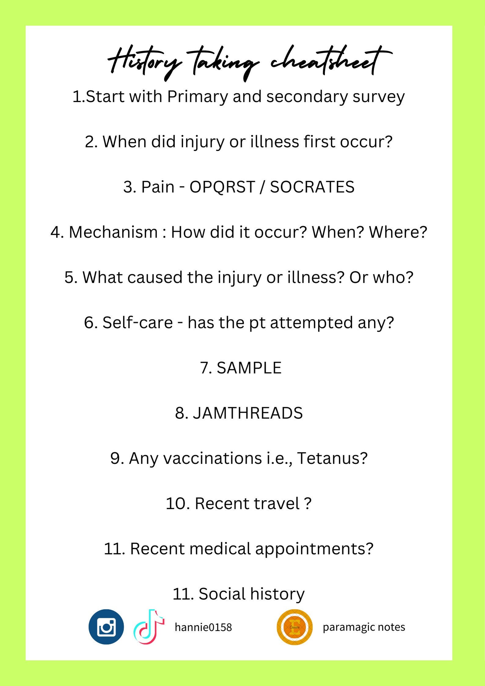 Student Paramedic History Taking Algorythm Cheat Sheet Digital Download ...