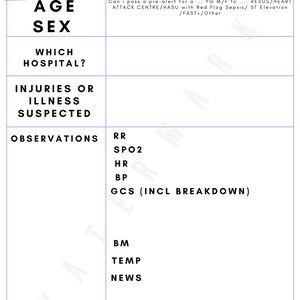 Student Paramedic Handover Bundle SBAR, ATMIST, Pre-alerts, GCS Charts ...