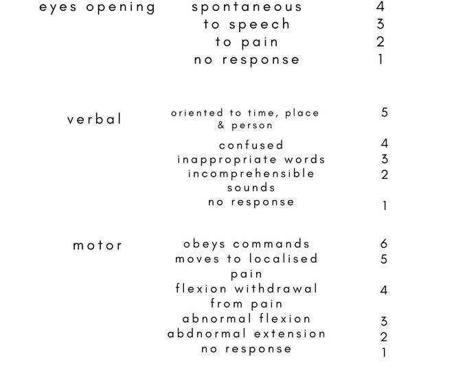 Glasgow Coma Scale Chart (GCS) - Etsy Hong Kong
