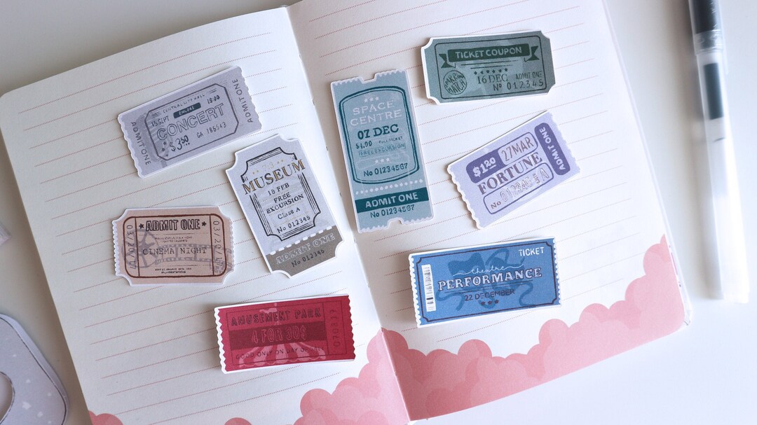 Vintage Ticket Sticker Set 8 Stickers, Stationery, Milkydarts - Etsy