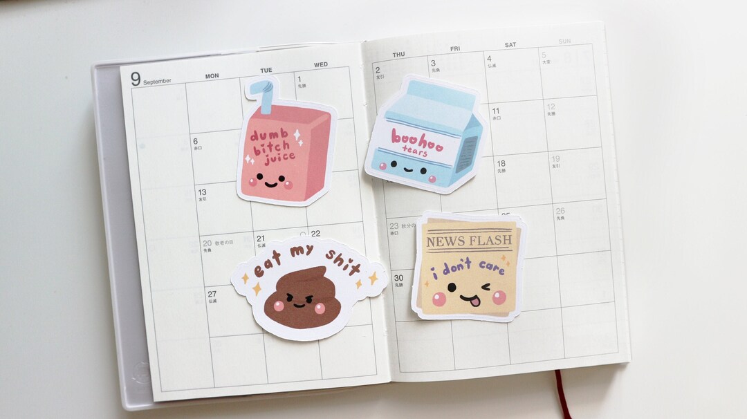 Funny Cute Gag Sticker Set 4 Stickers, Cute Stationery, Die-cut, Dumb ...