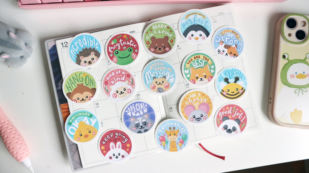 Cute Animal Sticker Set 8 Stickers, Positivity, Encouragement, Words of ...