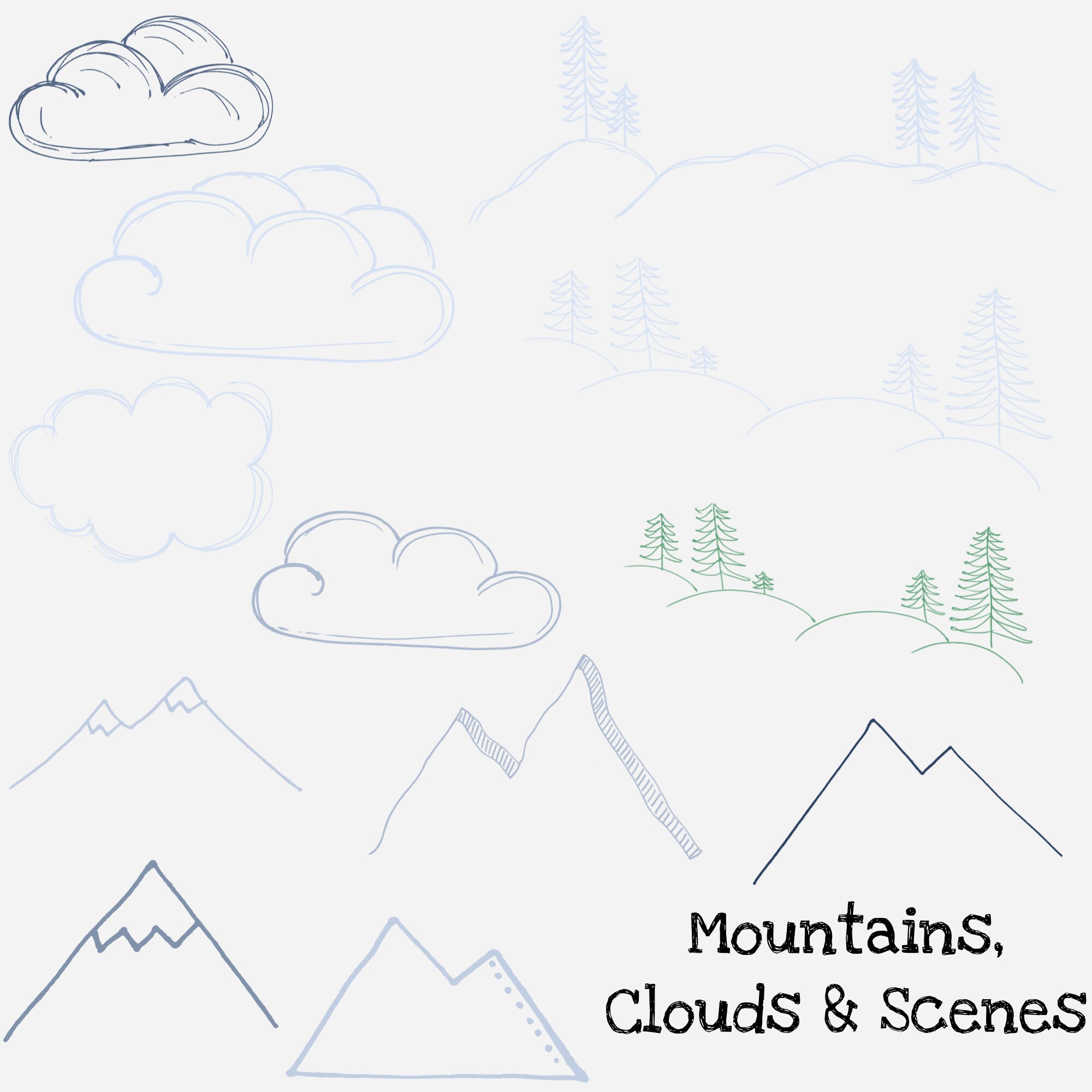 Nature Clip Art Hand Drawn Commercial Use Color Trees - Etsy UK