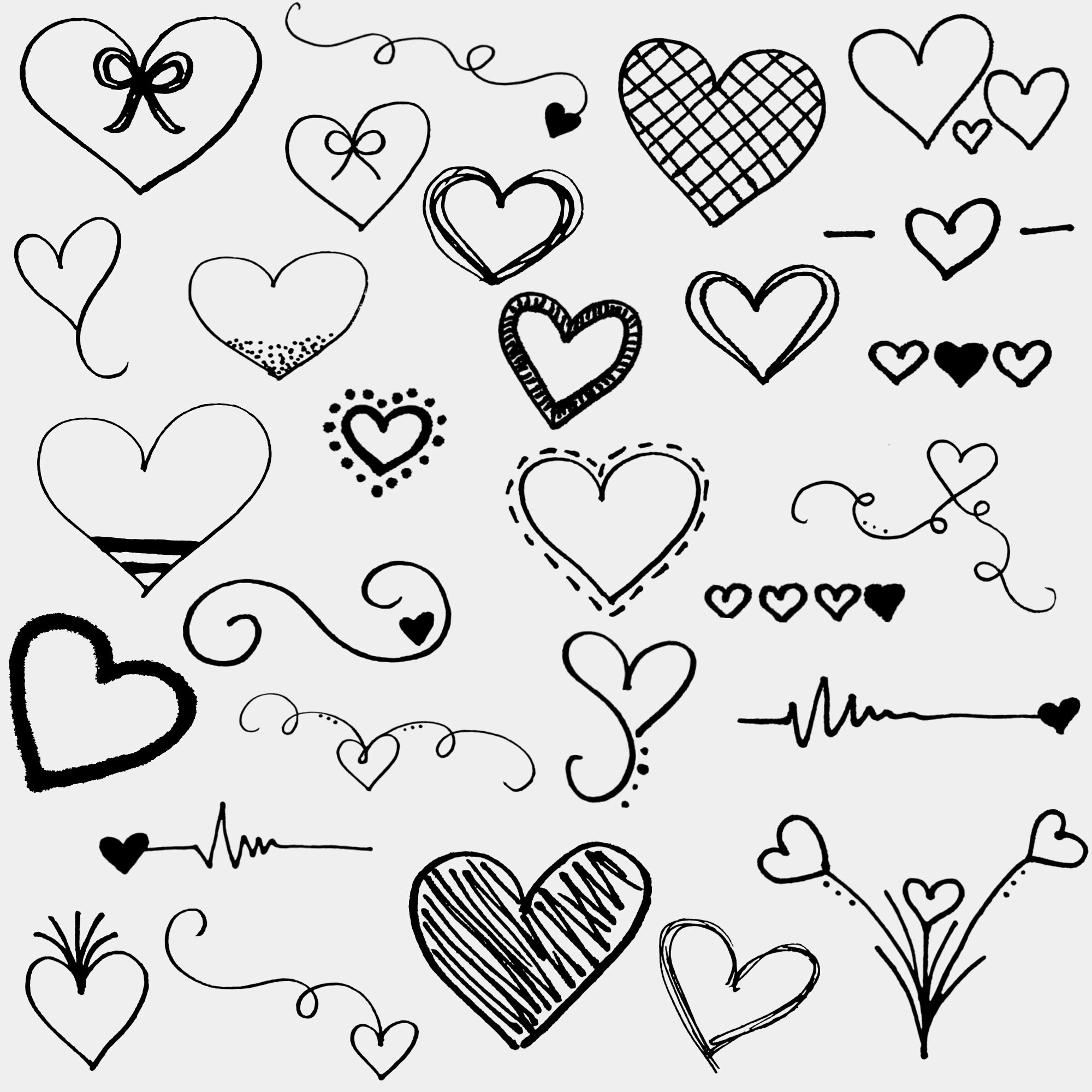 Heart Clip Art, Commercial Use, Hand Drawn, Black and White, Hearts ...