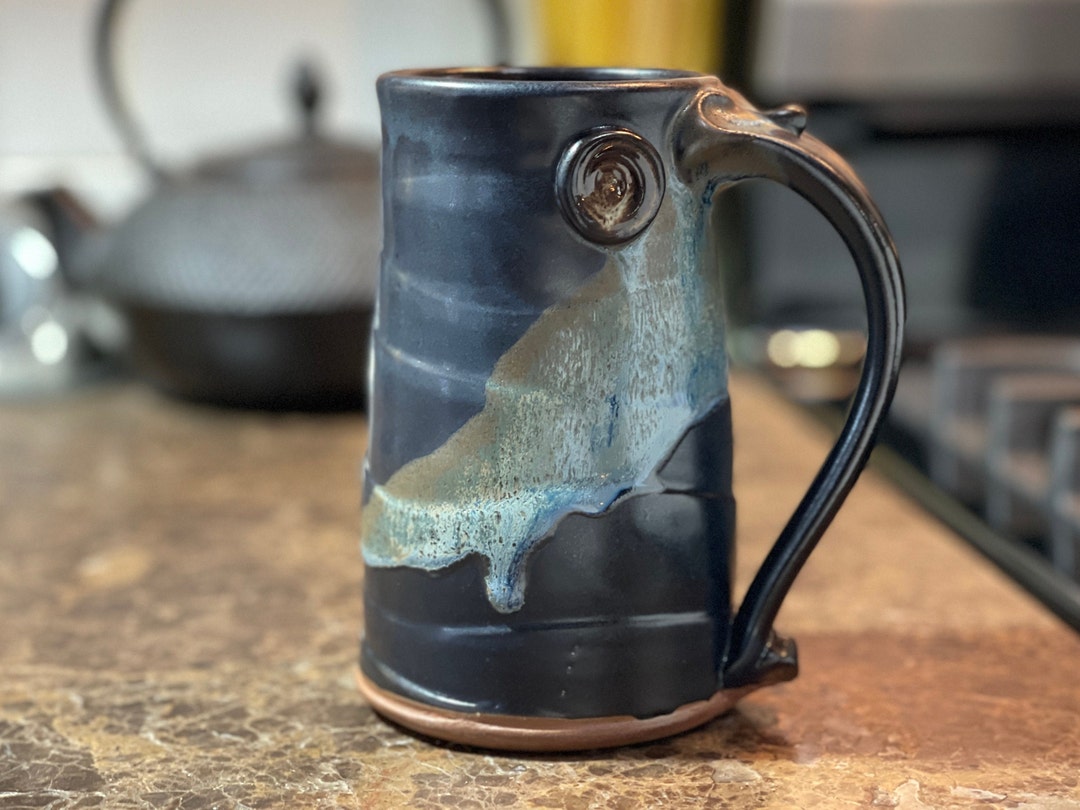 Large Handmade Stoneware Pottery Mug in Satin Matte Midnight Zen Glaze ...