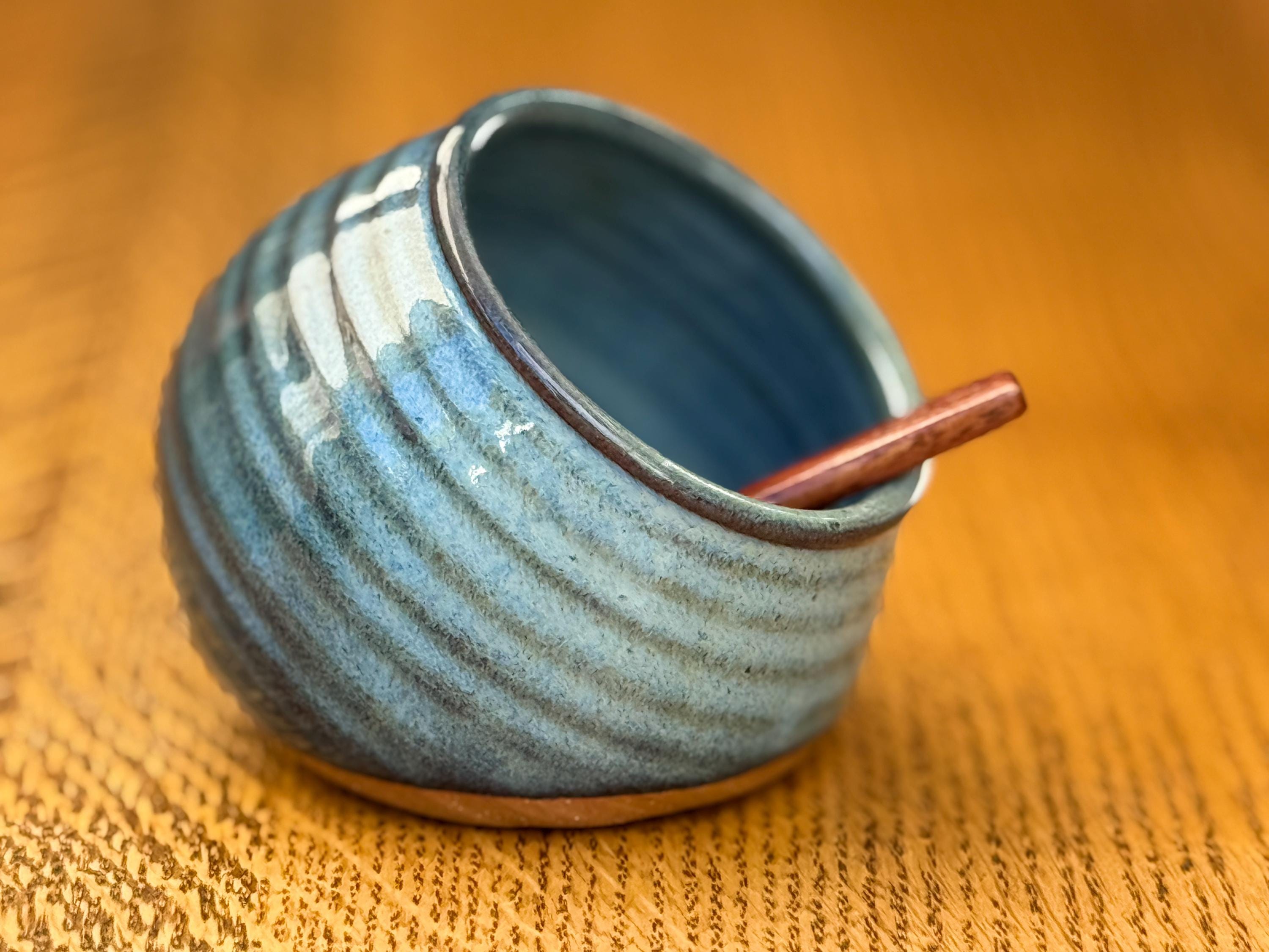 Handmade Pottery Salt Cellar / Salt Pig in Denim Blue Glaze - Etsy