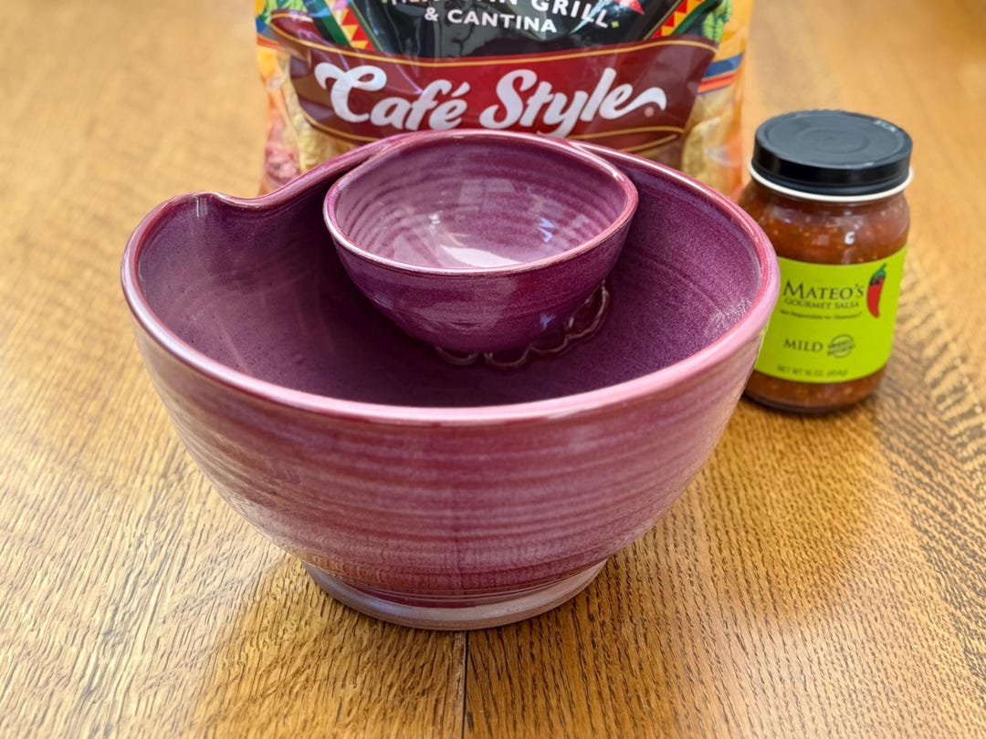 Large Chip and Dip Bowl in Raspberry Glaze - Etsy