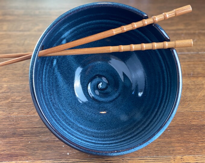 Pottery Noodle/ramen Bowl in Blue Glaze With Chopsticks - Etsy