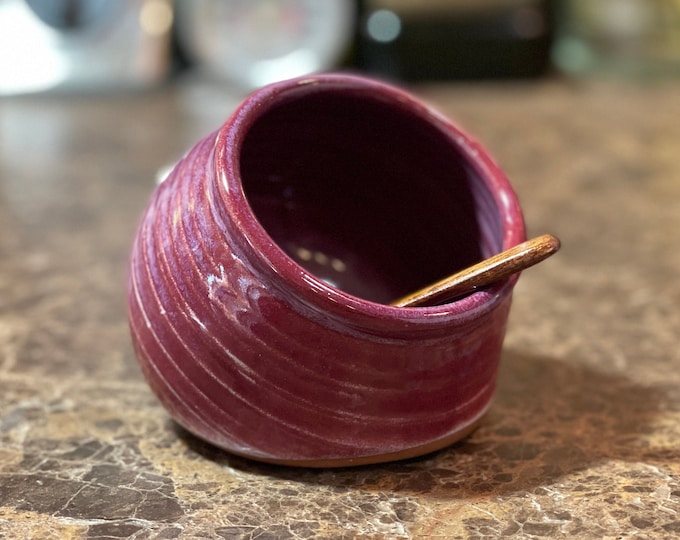 Salt Cellar Salt Keeper With Spoon in Raspberry Glaze | Etsy