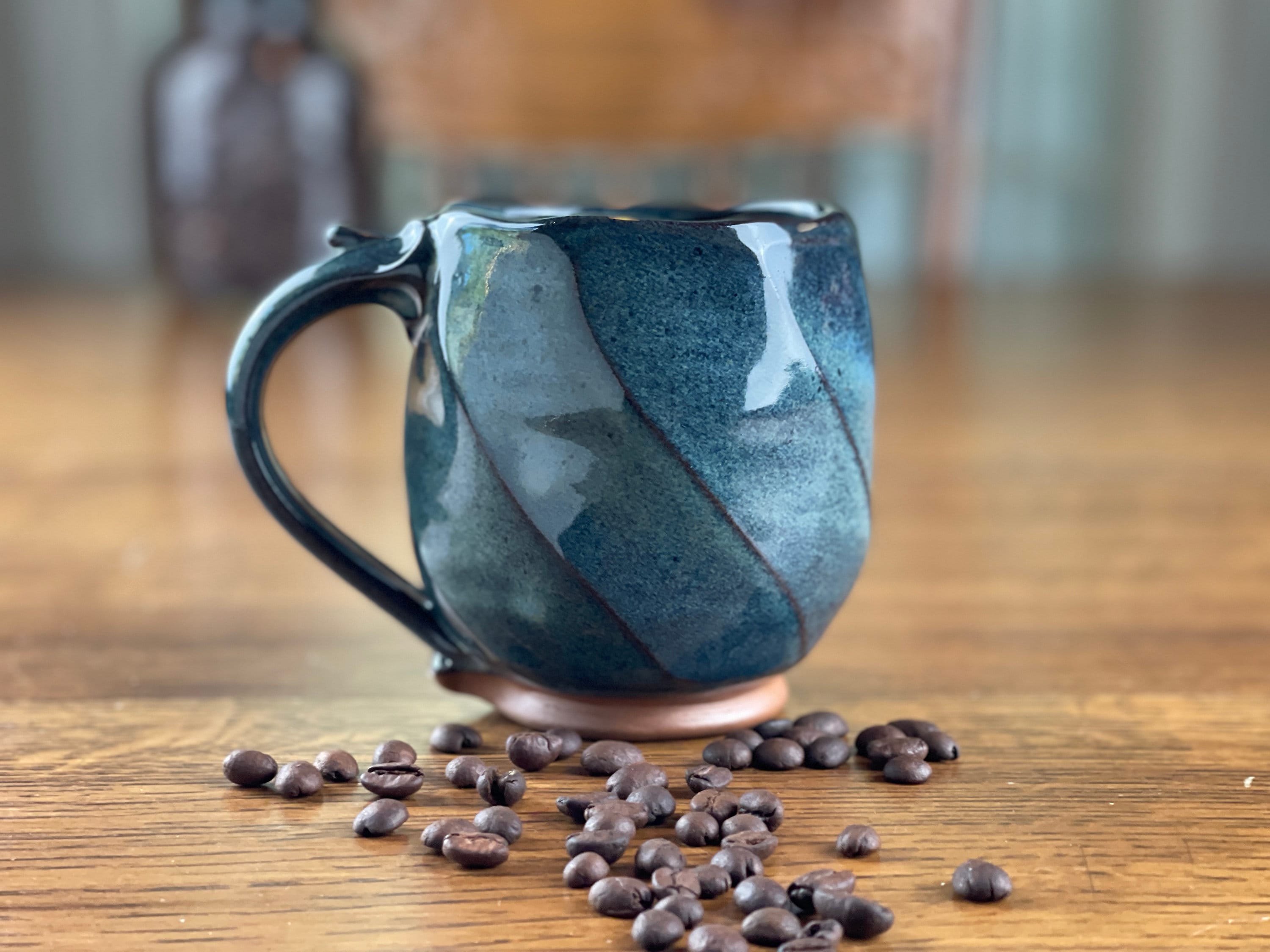 Faceted Pottery Coffee/tea Mug in Blue Glaze - Etsy