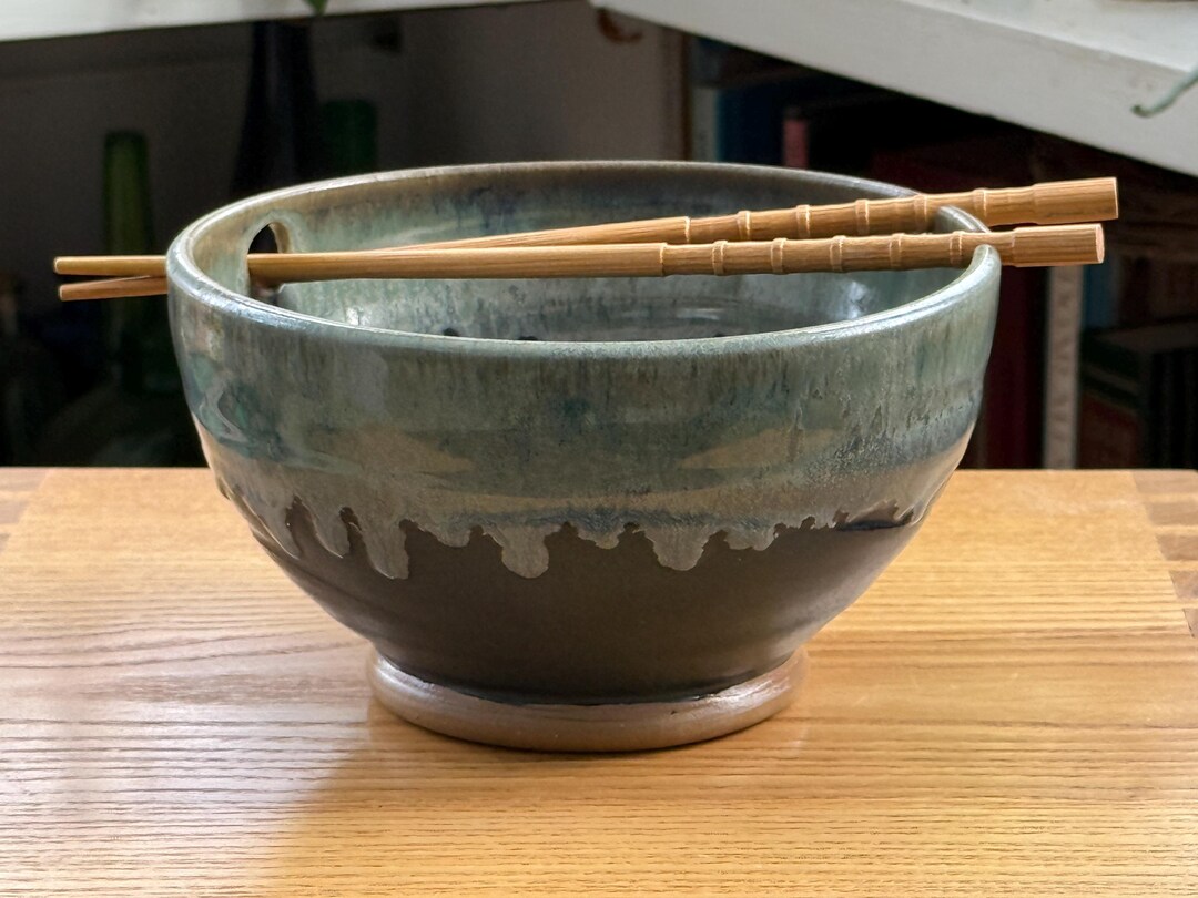 Pottery Noodle Bowl in "black and Blue and Drippy" Satin Matte Glaze - Etsy