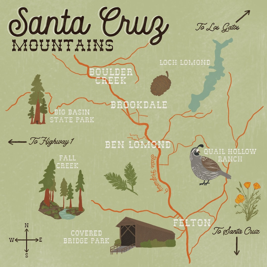 Santa Cruz Mountains Map Print - Etsy