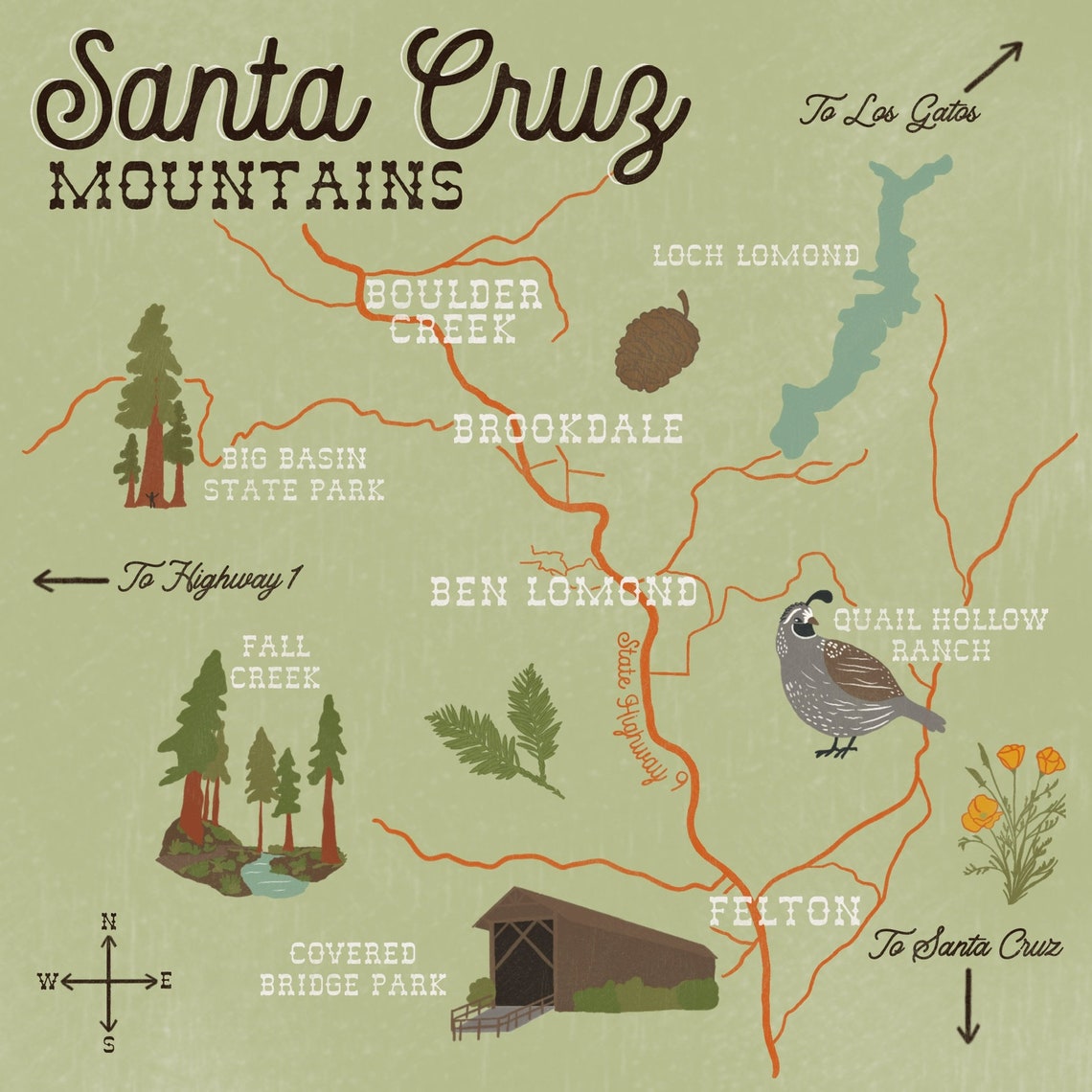 Santa Cruz Mountains Map Print - Etsy