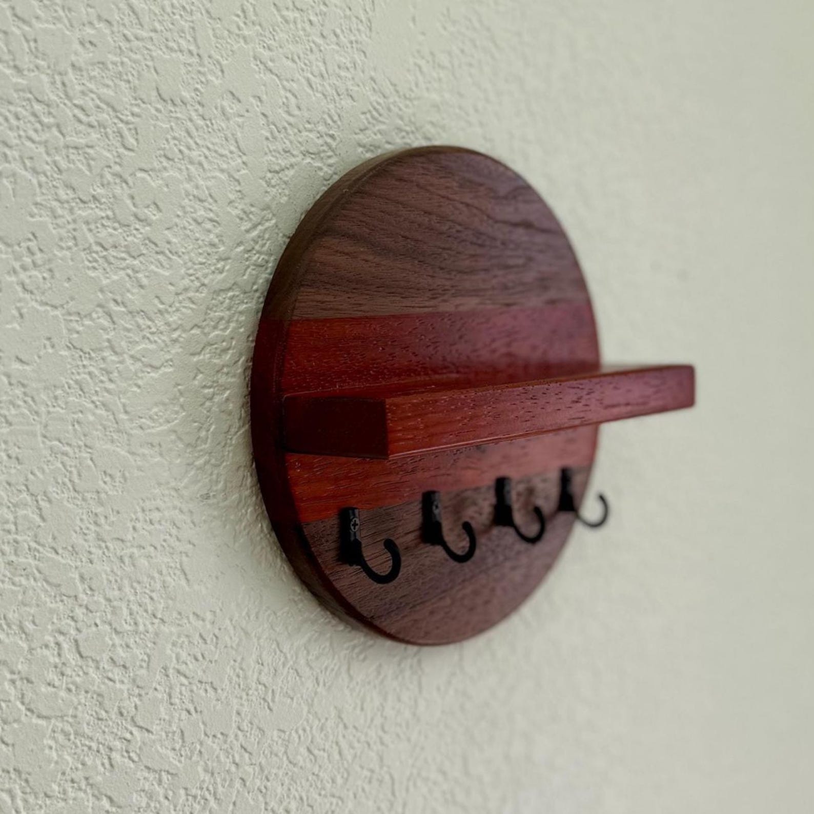 Handmade Round Natural Hardwood Key Rack With Shelf: Entryway Organizer ...