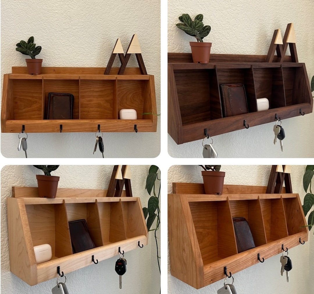 Handmade Wall Hanging Key Holder and Organizer - 4 Key Hooks - Solid ...