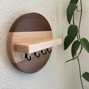 Handmade Round Natural Hardwood Key Rack With Shelf: Entryway Organizer ...