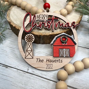 Barn & Windmill Christmas Tree Ornament, Farm Family, Merry Christmas ...