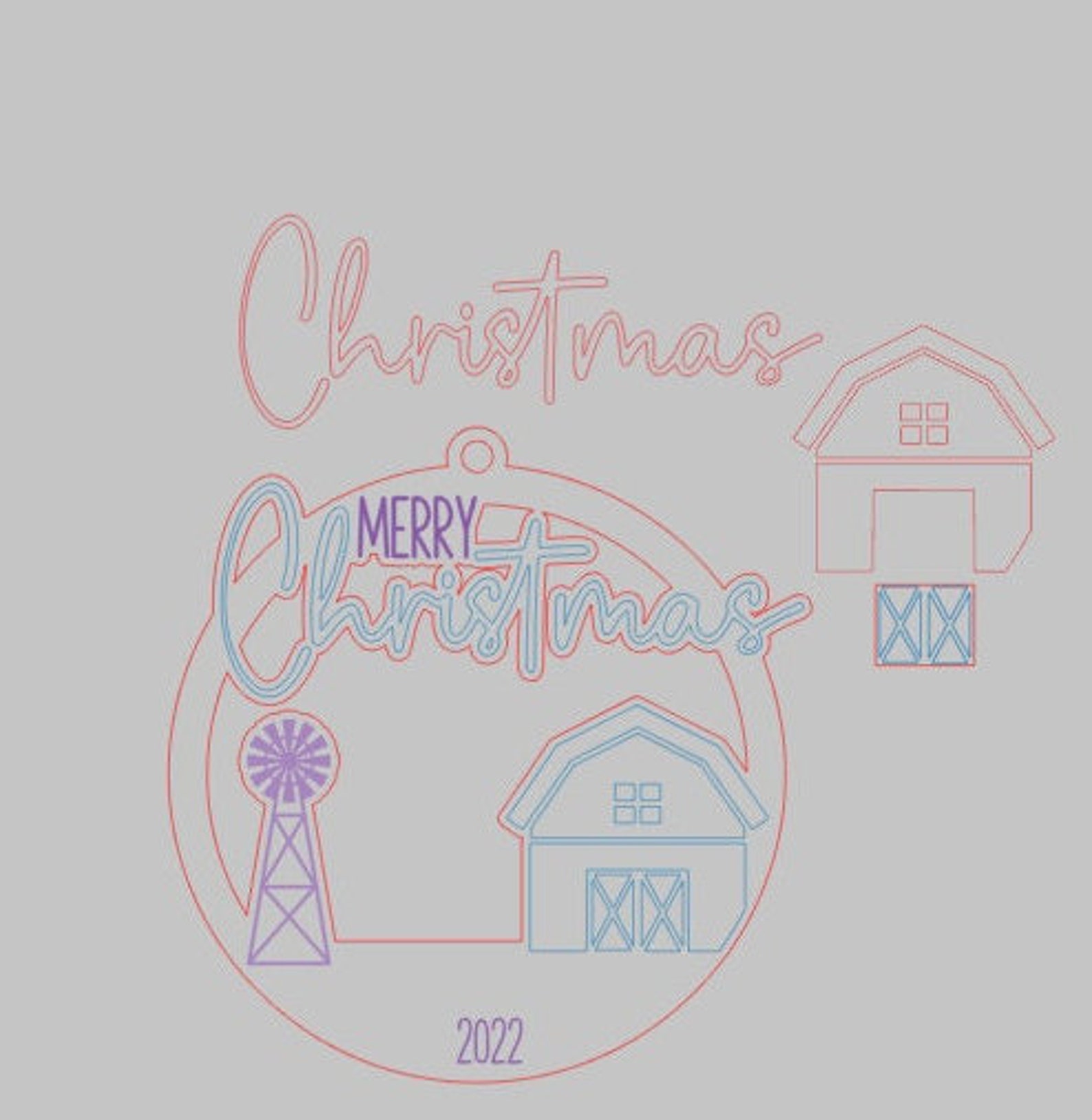 Barn & Windmill Christmas Tree Ornament, Farm Family, Merry Christmas ...