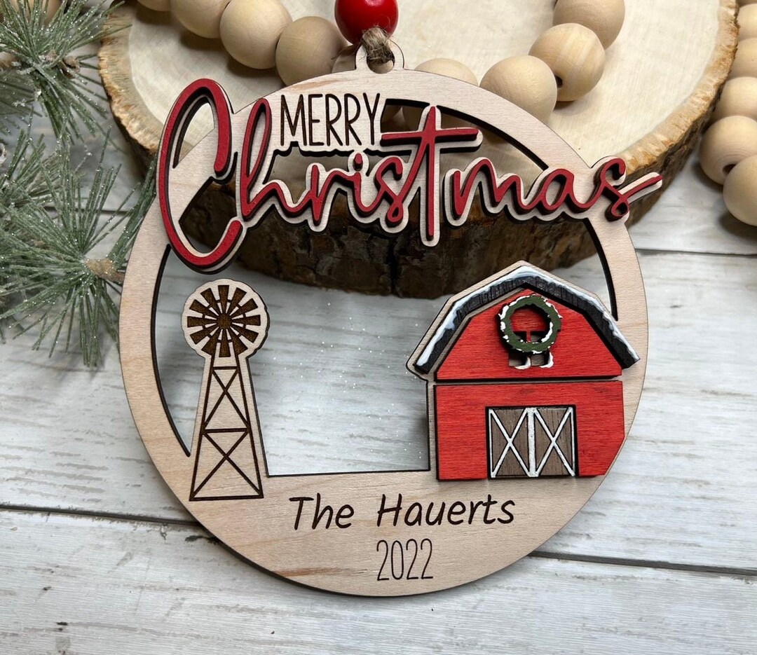 Barn & Windmill Christmas Tree Ornament, Farm Family, Merry Christmas ...