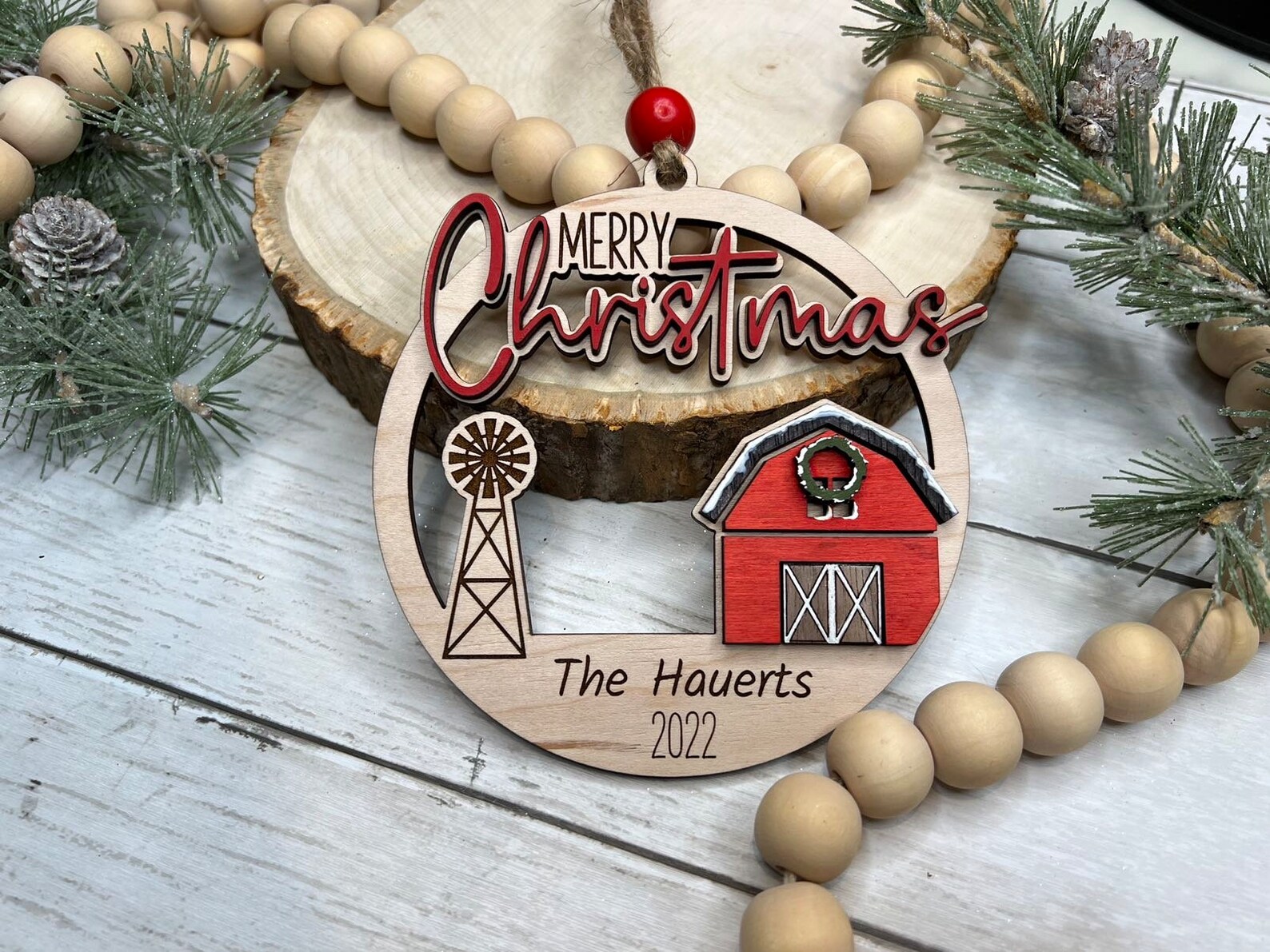 Barn & Windmill Christmas Tree Ornament, Farm Family, Merry Christmas ...